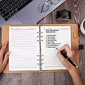 Minlna A5 Leather Notebook/Refillable Loose Leaf Business Notebook/tepad,200 Thick Pages,Classic Lined with Pocket and Pen Holder