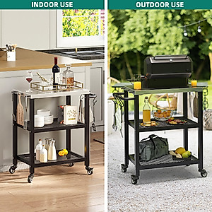 YITAHOME Outdoor Grill Cart Table Patio Food Prep and Work Cart Table Three-Shelf Stainless Steel Flattop Outdoor Cooking Prep Table with Wheels