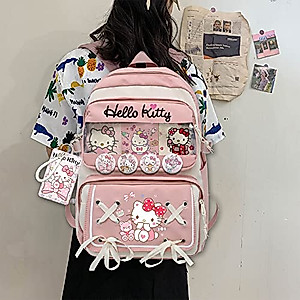 coxqermo Cartoon Teenage Girls Backpack with Cute Pins Accessories, Ita Bag Middle School Backpack Students Bookbag 21L Casual Daypack
