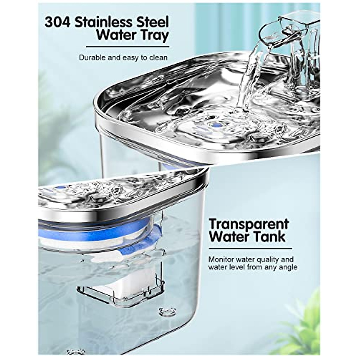 Cat Water Fountain, 68oz/2L 304 Stainless Steel Cats Fountain Water Bowl, Quiet Electric Automatic Pet Water Dispenser with 3 Filters, Pet Drinking Fountains for Cats, Small Dog, Multiple Pets