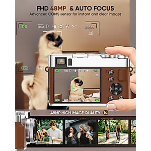 NEZINI 4K Digital Camera,Auto Focus 48MP Vlogging Camera for YouTube and Anti-Shake Video Camera with Viewfinder Flash & Dial,16X Zoom Travel Portable Camera with 32GB Card,2 Batteries