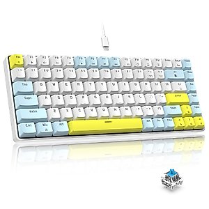 LexonElec RK-84 Portable Mechanical Gaming Keyboard,Rainbow LED Backlit Compact 84 Keys Mini Wired Office Keyboard with Blue Switch for Windows Laptop PC Mac-White/Blue/Orange