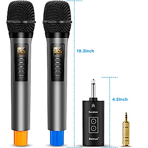 Bietrun Wireless Microphones with Echo,Treble,Bass&Bluetooth,160FT Range,Portable UHF Handheld Karaoke Dynamic Microphone System with Rechargeable Receiver for Karaoke,Singing,Amp,PA System,DJ,Stage