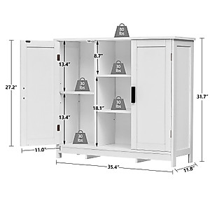 Iwell Storage Cabinet with 2 Doors and 4 Storage Shelves, Credenza Buffet Cabinet, Bathroom Cabinet for Living Room, Entryway, Home Office, White