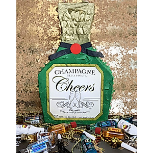 Champagne Piñata with Stick, 17X10 inches, Perfect for New Years 21st Birthday Decorations, Graduation, and Wedding Props. Fits party favor