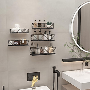 CRUGLA Black Floating Shelves Wall Mounted Set of 5, Hanging Storage Wall Shelf for Bathroom, Bedroom, Living Room, Kitchen