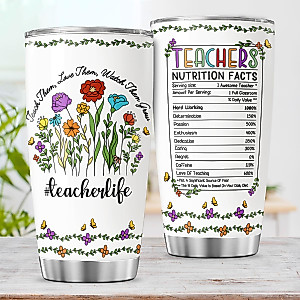 HUBUPU Stainless Gift For Women Tumblers Pack Steel Coffee Teachers Appreciation Cups Music, Teacher Gifts, Tumbler 20 Oz With Lid And Straw, Teacher Life Nutrition Facts
