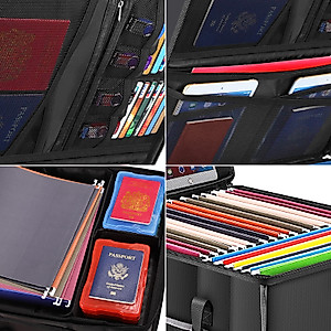 DocSafe Fireproof Document Box, Multi-Layer File Box with Lock,Portable Collapsible File Storage Organizer Box with Mesh Pockets,Large Home Office Filing Box for Hanging Both Letter and Legal Folders