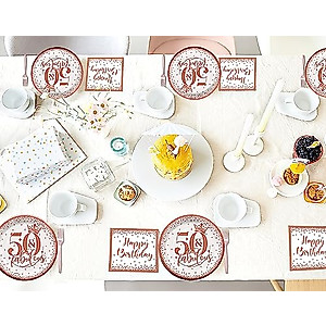 GREPARPY 50th Birthday Decorations Women Tableware - Rose Gold 50 And Fabulous Birthday Decorations Dinnerware, Fifty Birthday Plate, Napkin, Fork, Her 50-Year-Old Birthday Party Supplies | Serve 24