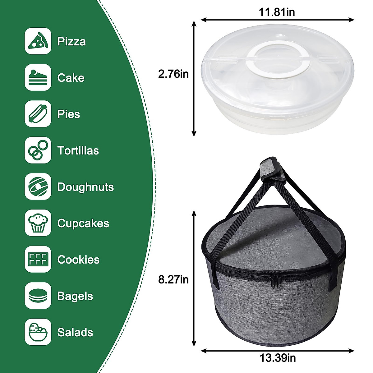 Aufind 12" 2 Pack Pie Carrier with Lid and Insulated Food Carrying Case Bag, Reusable Food Storage Containers for Pies, Cheesecake, Pizza, Nuts Fruit Perfect Gifts