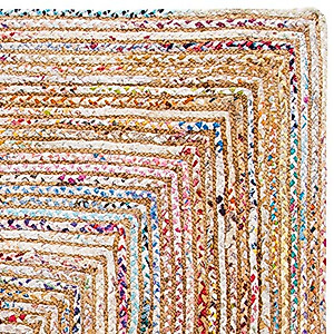 SAFAVIEH Cape Cod Collection Area Rug - 6' Square, Beige & Multi, Handmade Boho Braided Jute & Cotton, Ideal for High Traffic Areas in Living Room, Bedroom (CAP202B)