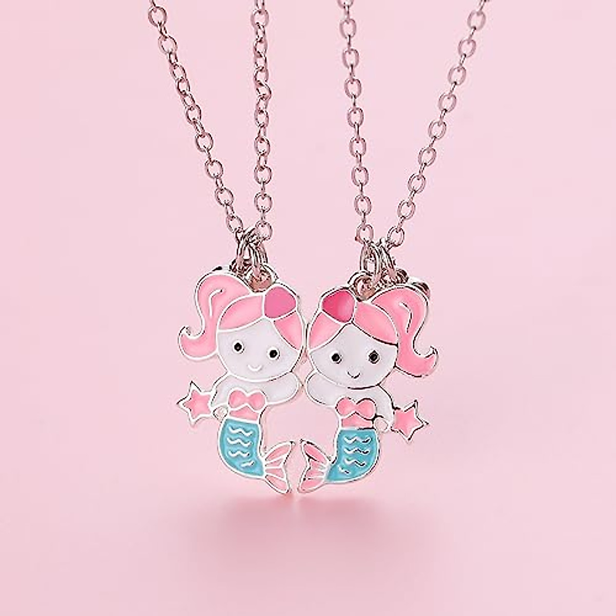 Lezmoii Friendship Necklace Best Friend Necklace Matching Magnetic Mermaid BFF Necklace for 2 Girls Friendship Gifts (Mermaid Silver)