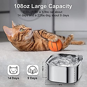 Cepheus Cat Water Fountain, 3.2L/108oz Automatic Stainless Steel Pet Fountain Dog Water Dispenser with Super Quiet Design - Ideal for Cats, Dogs, and Multiple Pets - Dishwasher Safe