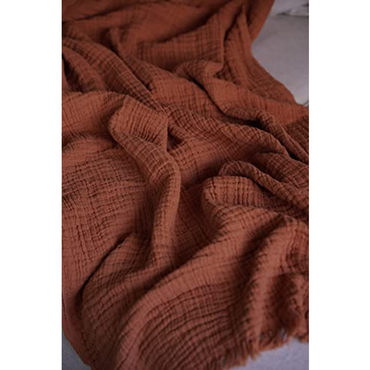 Peshtemania Premium Gauze Muslin Terracotta Throw Blanket for Adults 4-Layers Tassel Farmhouse 100% Cotton Summer Throw Blanket for Bed Couch Sofa, Ultra Soft & Lightweight |40"x70"|