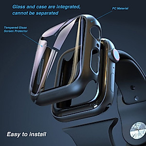 Ailun for Apple Watch Series 9 & 8 & 7 Screen Protector Case [41mm], Ultra-Thin Hard PC Case Built in Tempered Glass for iWatch, Shockproof Cover with Button [2 Pack][Black+Clear]