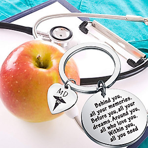 FEELMEM MD Keychain Future Medical Doctor Gifts Behind You All Your Memories Before You All Your Dreams Keychain Nursing Jewelry MD Gift Medical Student Graduation Gift (MD)