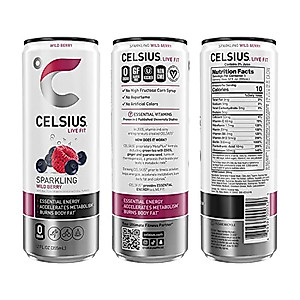 CELSIUS Sparkling Wild Berry, Functional Essential Energy Drink 12 Fl Oz (Pack of 12)