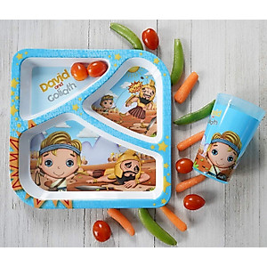 He Loves Me Kids Feeding David and Goliath 3 Piece Sets Toddler Dishes Multicolor, BPA Free, Kids Dinnerware Includes Round Bowl, Divided Plate and Children’s Cup Gift for Birthdays & Graduations