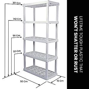 Oskar 5-Tier Storage Shelf, Interlocking Heavy Duty Shelving Unit, 750 lbs (340 kg) Capacity, Multipurpose Organizer for Garage, Basement, Utility Shed, Workshop, Made in North America, White