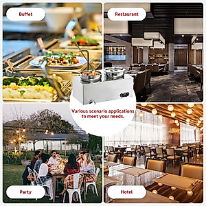 MOVECOM Food Warmer 2X7.4QT 86-185°F Commercial Soup Warmer, Steam Table Food Warmer Electric Station with Stainless Steel 1200W Round Pots for Restaurants, Parties, Buffets