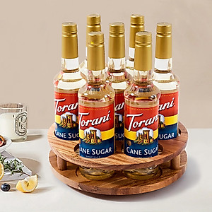 GOVOKOI Acacia Wood Rotating Coffee Syrup Organizer, 7 Bottles Coffee Syrup Rack, Coffee Station Organizer with Large Base and Anti-Slip Pads