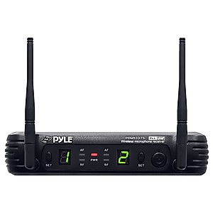 Pyle Professional Wireless Handheld Microphone System - Dual UHF Band, Wireless, Handheld, 2 MICS w/ 8 Selectable Frequency Channels, Independent Volume Controls, AF & RF Signal Indicators