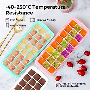 Humbee Ice Cube Tray, Soft Silicone Ice Tray with Lid, Flexible Stackable Ice Cube Trays for Freezer, 1-Inch Cubes (24 Cubes, White)