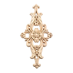 MUXSAM Wood Carved Appliques Furniture Decorative Onlays, 1Pc Unpainted DIY Center Carving Decal for Door Wall Ceiling Cabinet Dresser Mirror Bed Mantel Bench Decoration, 20x10cm/7.8"x3.94"