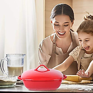Ceramic Bread Pan Ceramic Cooking Dish Nordic Binaural Cake Dessert Bread Baking Pan with Cover Lid Micro Oven Square Plate Tray for Home Kitchen Shop Red Ceramic Loaf Pan
