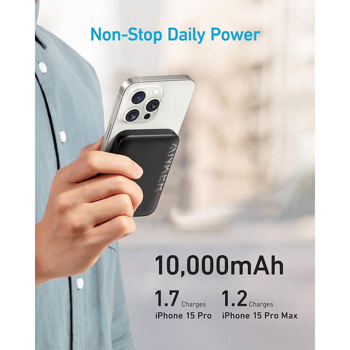 Anker Magnetic Power Bank 10,000mAh, Wireless Portable Charger, 20W Fast Charging Battery Pack with USB-C, Magsafe-Compatible with Magsafe,iPhone 15/15 Plus/15 Pro/15 Pro Max, iPhone 14/13/12 Series
