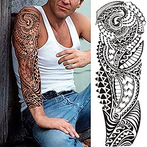 11 Sheets NEZAR Maori Temporary Tattoo Sleeve For Men Adults Tiki Turtle Manta Waterproof Fake Tattoo Sleeves For Women Black Dragon Totem Tribal Military Long Full Sleeve Tattoos Temporary Stickers