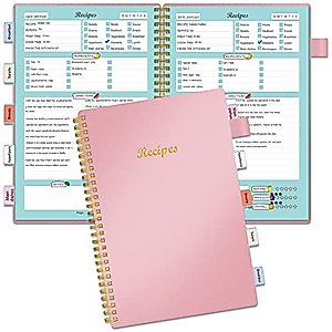 Recipe Book to Write in Your Own Recipes, Blank Recipe Notebook with Tabs for Family Cooking Lover, 120 Pages Recipe Organizer, 8.5 x 5.5", Pink