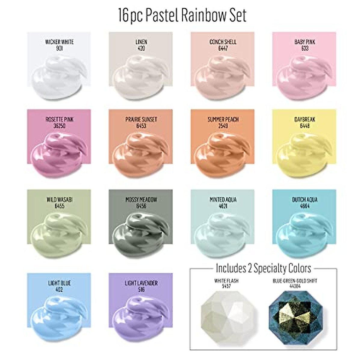 FolkArt Pastel Rainbow Kit, 16 Piece 2 fl oz Premium Acrylic Paint Set Including 14 Matte Shift 1 Dragonfly Glaze Color