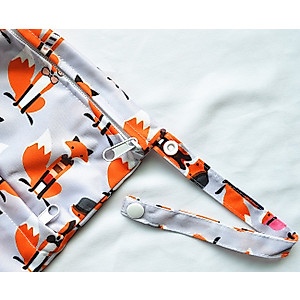 Wet Dry Bag Baby Cloth Diaper Nappy Bag Reusable with Two Zippered Pockets (Fox)