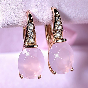 EKIDAZ Pink Moonstone Earring for Women, 925 Diamond Earring Micro-Encrusted Crystal Earrings, Highlight The Temperament Earrings Birthday Valentine's Day Gift for Women/Girls