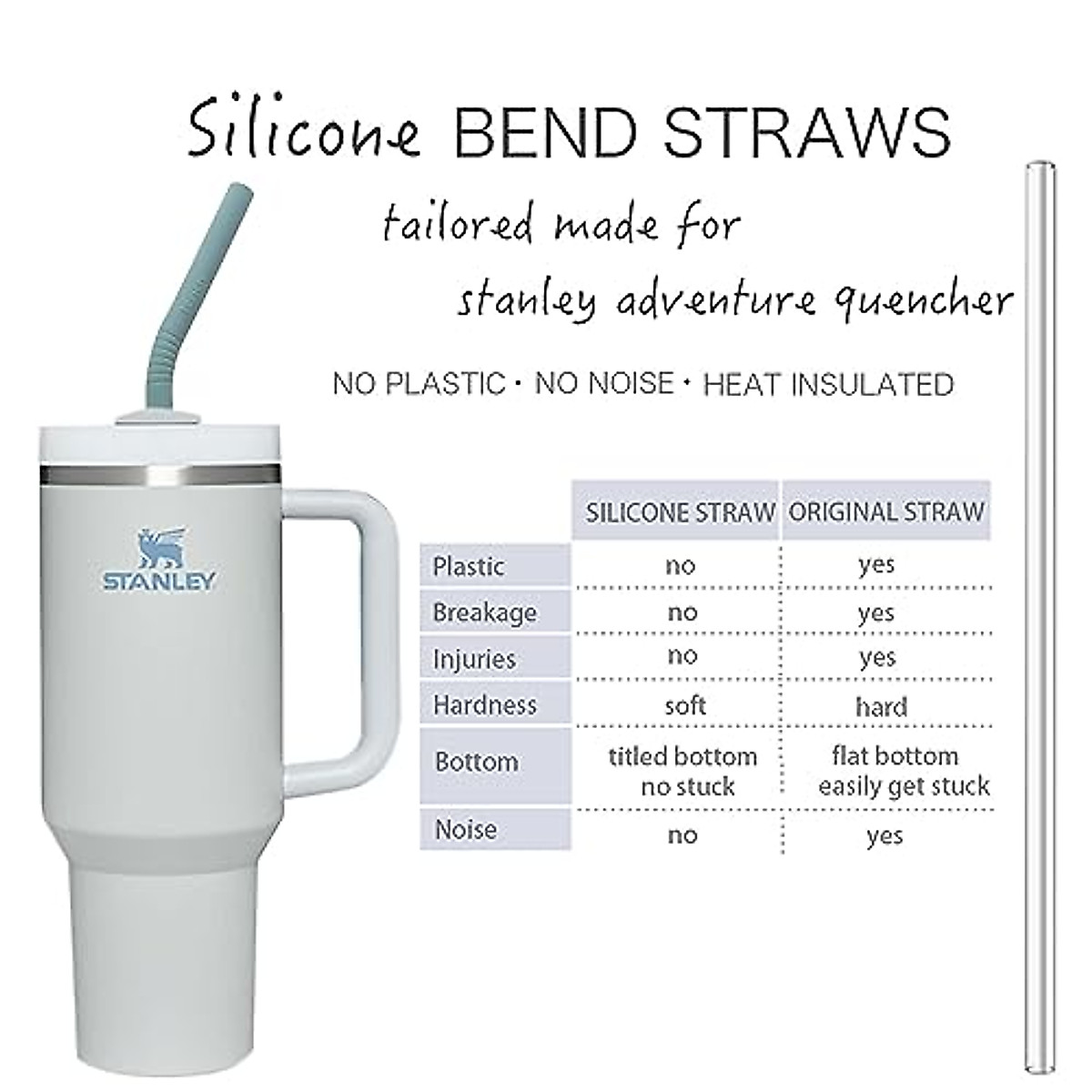 Tegion Pastel Color 14 Inch Extra Long Silicone Replacement Bent Straw for 40 oz Stanley Cup, Reusable Flexible Tall Drinking Straw for Quencher Tumbler with Handle,64 oz/1 Gallon Water Bottle-6 pack