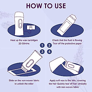 Xaninp Roll on Wax,Wax Cartridge for Hair Removal,Wax Roller Refill for Arms Legs Hands Toes Back Chest Heated Roller Kit 3.52 Ounce (4 pack)