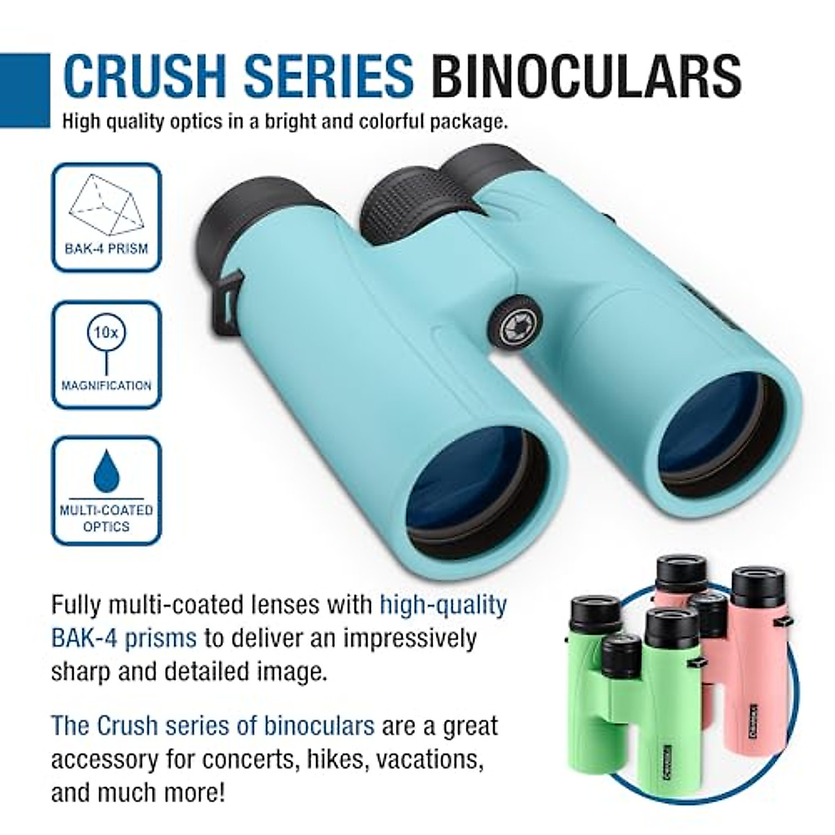 Barska 10x42mm Crush Binoculars, Breeze Blue