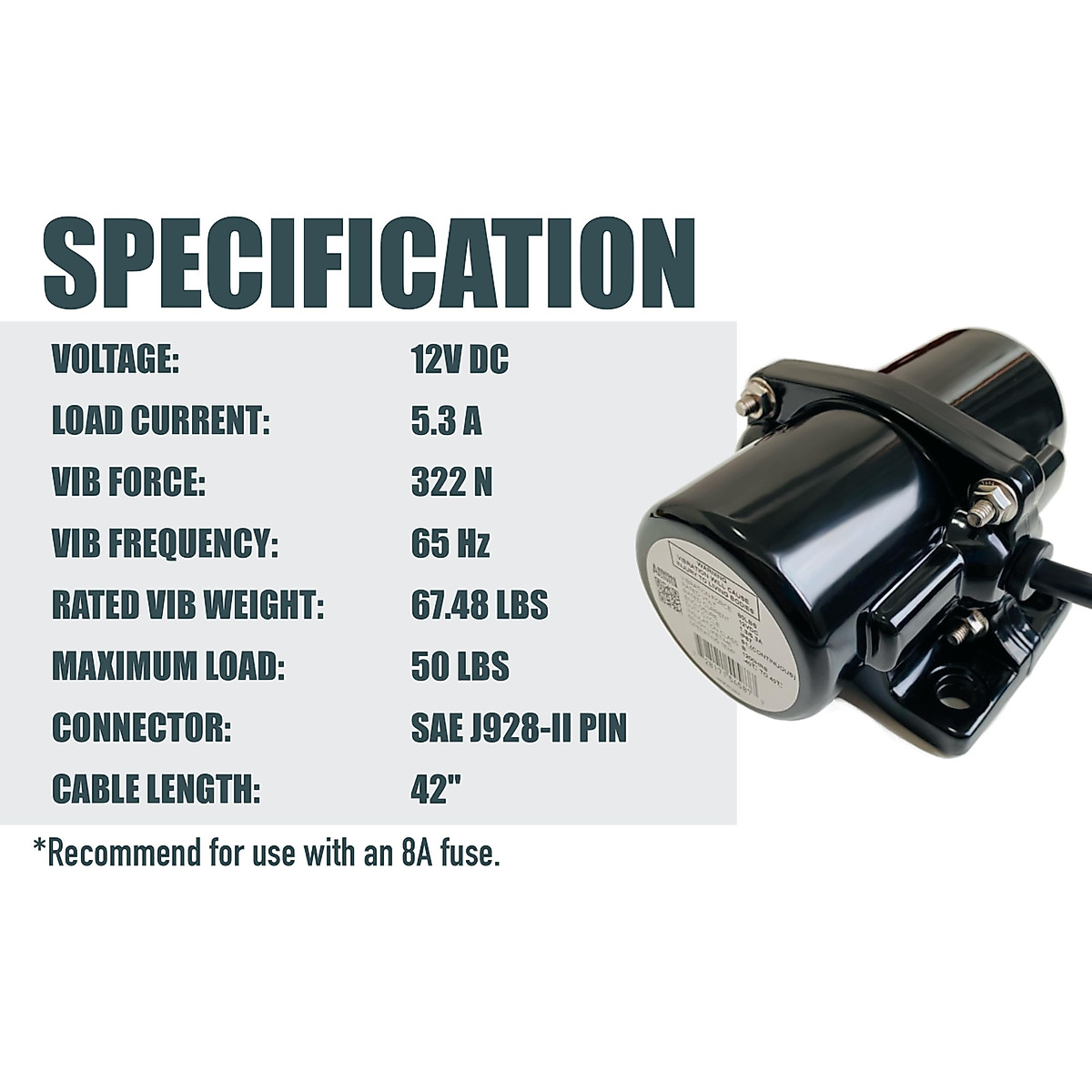 AMBITIONMOTOR VIB50 12VDC Vibrator Vibration Motor for Salt Sand Spreader and Concrete Mixer 65Hz 50LBS