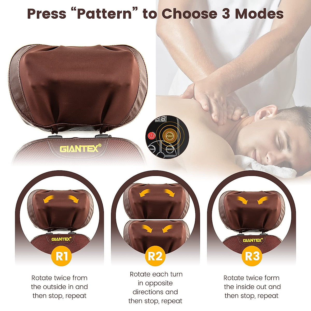 Giantex Back Massager Chair Pad - Chair Massager with Adjustable Neck Pillow, 3 Speeds & 3-Level Timer, Rolling Shiatsu Massager Seat Cushion for Shoulder, Neck, Back, Home Office Massage Seat, Brown