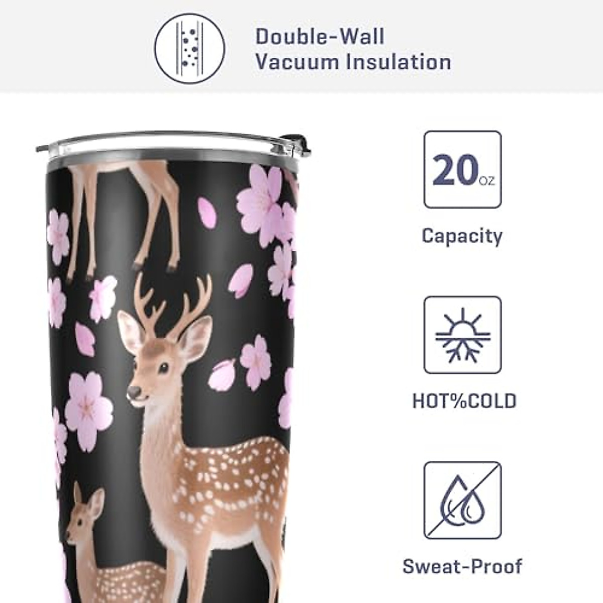 Amooorous Pink Romantic Japanese Cherry Blossom Deer Stainless Steel insulated water bottle for home with Straw Lid travel travel mugs insulated for hot for Home, Office or Car aesthetic Vacuum