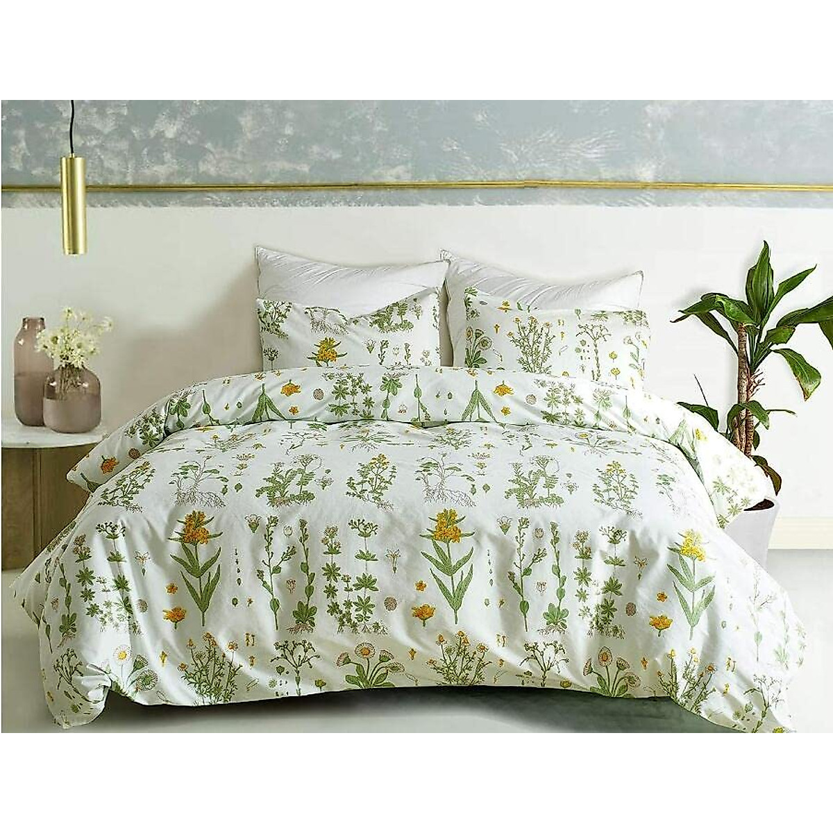 NTjinli Green Duvet Cover Full Size-Summer Flower Full Duvet Cover Set,100% Washed Microfiber Full Comforter Set,1 Duvet Cover with Zipper Closure and 2 Pillow Shams (Full)