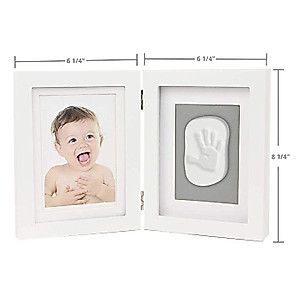 PLUSHIBLE Baby Handprint Footprint Keepsake Kit – Personalized Casting Kit with Picture Frame, Ideal for New Moms, Grandmas, and Baby Registries, White Hinge Frame