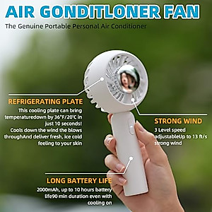 SpaLoo Portable Handheld Fan, Rechargeable Air Conditioner Fan, 3 Speed Adjustable Cooling Fans That Blow Cold Air, Gifts For Women Men Travel/Camping/Outdoor