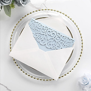 Wedding Invitations with Envelopes and RSVP Cards, Light Blue Laser Cut Invitation Pocket Blank Invitations with Envelopes and Stickers, Bridal Shower Card Birthday Party Invitations Custom 50 PCS