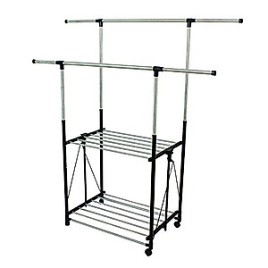 GreenWay GRGR200 Stainless Steel Collapsible Double-Bar Garment Rack