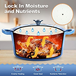 6 Quart Enameled Dutch Oven with Lid, P&P CHEF Cast Iron Dutch Oven Pot, Enamel Round Dutch Oven Cooking Pot for Braising, Stewing, Roasting, Baking, Various Stoves & Oven Safe, (Blue)