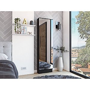 TUHOME Leto XL Shoe Rack with Mirror and 5 Inner Shelves, Black