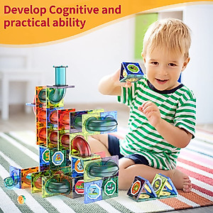 132Pcs Magnetic Tiles Marble Run Building Set for Kids, Marble Run Race Magnet Blocks Toys, Child STEM Learning & Educational Brain Development Toys for Age 6+ 7 8 9 10 Boys Girls Birthday Xmas Gift