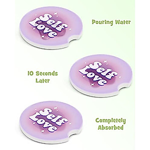 8pcs Danish Pastel Car Coasters 2.56 inches Car Cup Holders Absorbent Ceramics with Finger Notch Drinks Coasters Cork Base Aesthetic Smiling Face Flowers Preppy Boho Cute Car Accessories for Women